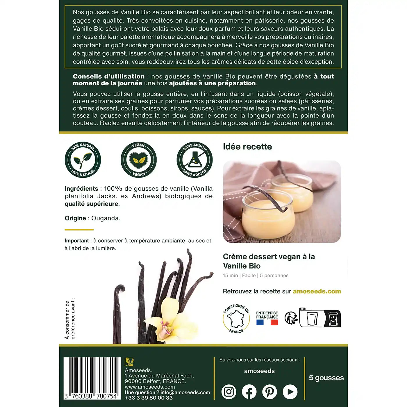 Vanille Bio, qualité Gourmet | 5 gousses – amoseeds