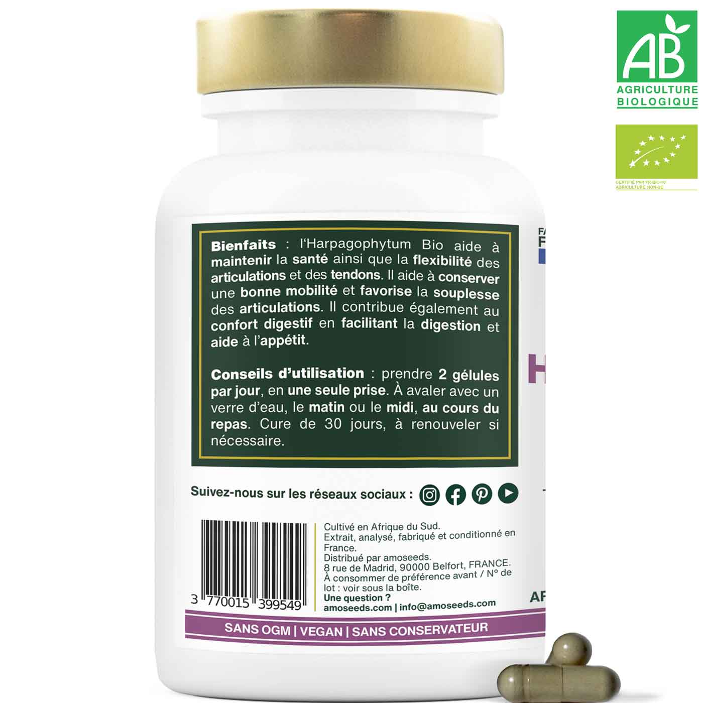 Harpagophytum Bio, Extra Fort 2,7% Harpagosides | 60 gélules – amoseeds